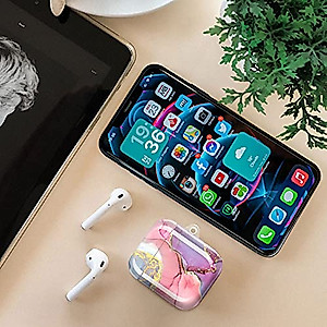 JIAXIUFEN AirPods Case Cover Gold Sparkle Glitter Marble Design Cute Full Protective Silicone TPU Skin Accessories for Women Girl with Keychain for AirPods 2 & 1 Charging Case - Pink Purple