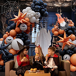 Wecepar 149pcs Halloween Balloon Garland Arch Kit Black Orange Sand White Balloon with Spider Elves and Moon Cat Foil Balloons for Birthday Halloween Day Party Decorations