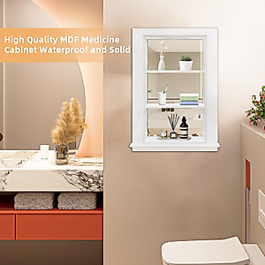 Jesantab 14 x 24 Recessed Medicine Cabinet, White Bathroom Cabinet Wall Mount, 3-Tier Wall Niche with Mirror, Shower Niche for Bathroom Storage