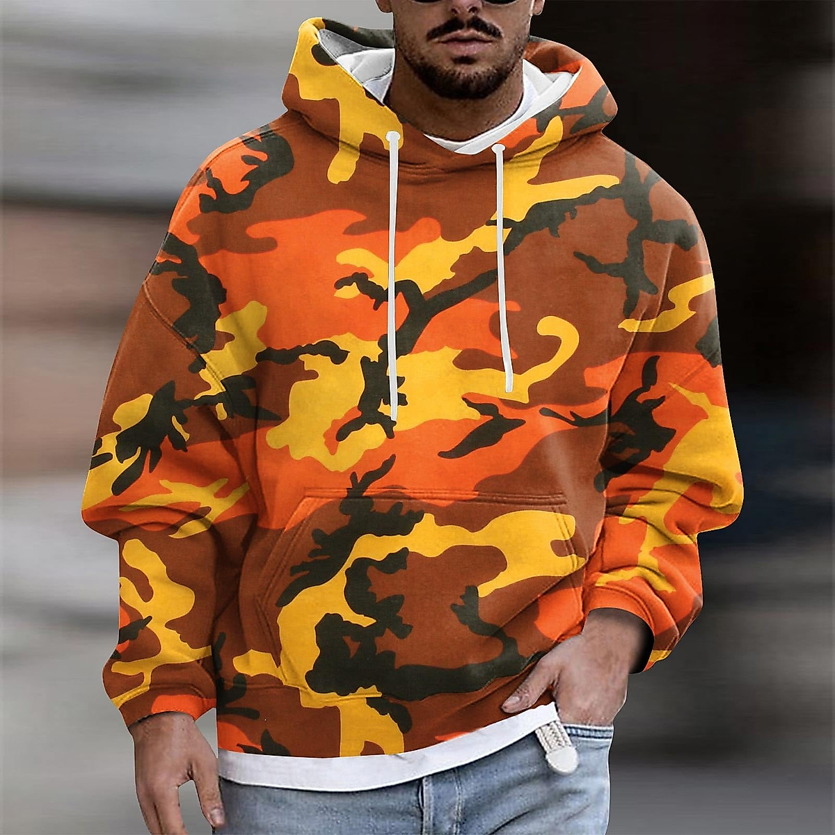 HAVUITYY Graphic Hoodies,Hoodies For Men Workout Hoodies For Men Fashion Fall Fleece Tie Dye Printed Long Sleeve Pullover Plus Size Loose Fit Casual Round Neck Sweatshirt Tops 2023 Orange 2XL