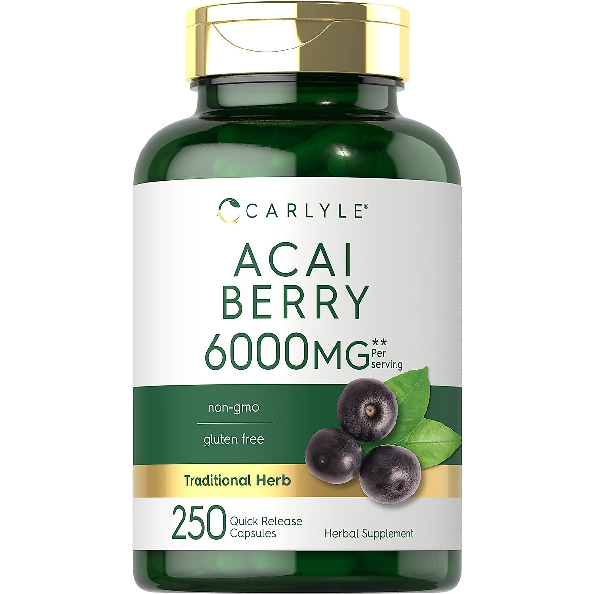 Carlyle Acai Berry Capsules 6000mg | 250 Count | Non-GMO & Gluten Free Acai Berry Extract