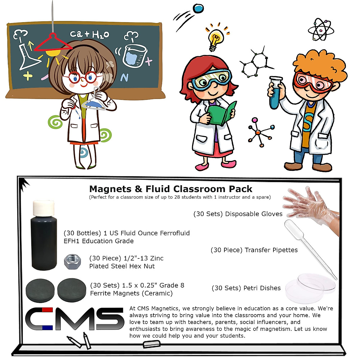 CMS MAGNETICS - (2oz Kit) Ferrofluid Science Experiment Kit for Education in Magnetism - Includes: 2 Fluid Ounce (59mL) Bottle of Ferrofluid, Gloves, Pipette, Petri Dishes