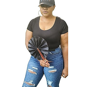 Ahiastring African Fabric Folding Fan: Church, Ankara, Leather, Wedding, Sports, and Pouch Included!