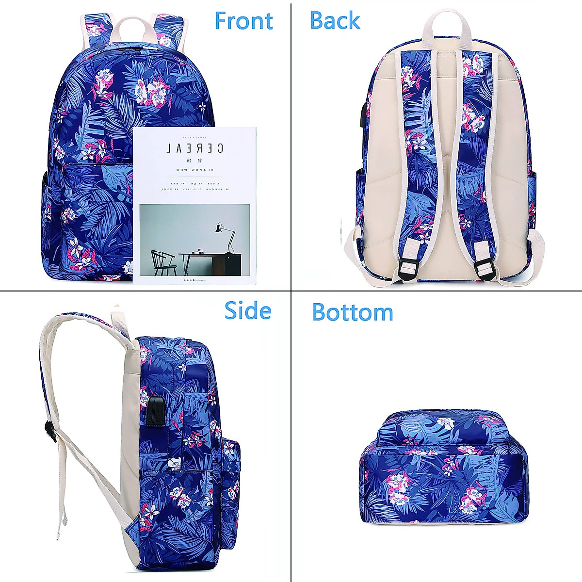 Natayoo Water Resistant Laptop Backpack College Backpack for Women with USB Charging Port and and Headphone Interface, Casual Daypack