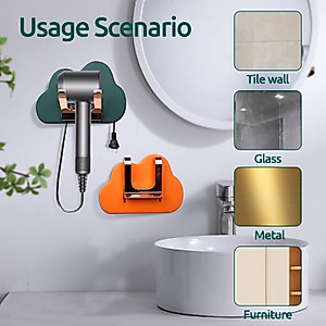 2 Pack Universal Hair Dryer Holder Wall Mounted, Blow Dryer Hanger Wall Mount for Hair Dryer Hook with Plug&Cord Organizer Self Adhesive for Cabinet Bathroom(Orange and Green)