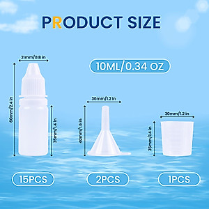 DHAIQC 15 Pcs 10ML Plastic Dropper Bottle, Plastic Empty Squeezable Eye Dropper Bottles Mini Squeeze Eye Liquid Dropper Bottle with Cap (10ml)