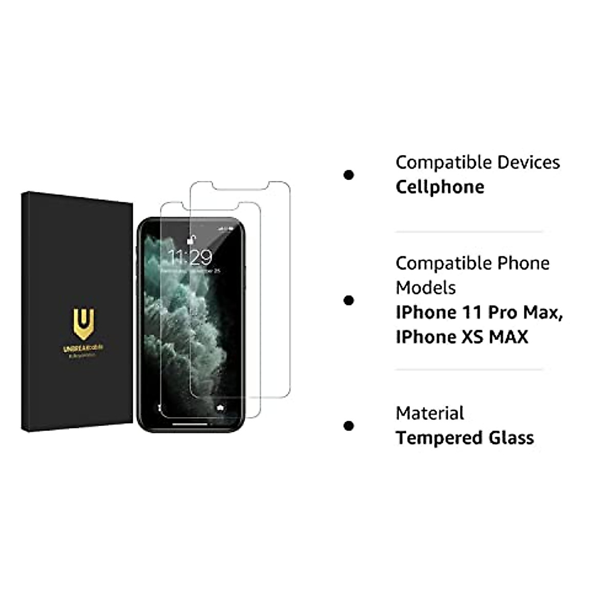 UNBREAKcable Screen Protector for iPhone 11 Pro Max iPhone Xs Max 2-Pack 6.5", Double Defense 9H Hardness HD Tempered Glass Screen Protector for iPhone 11 Pro Max/Xs Max with Easy Installation Frame,UBMU153