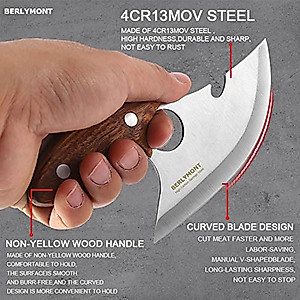 Viking Knife with Sheath Boning Knife Small Meat Knife Full Tang Butcher Knife Portable Outdoor Camping Knife with Bottle Opener & Sharpener Small Portable Knife Mini Cleaver Curved Knife for Camping