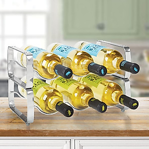 mDesign Metal Steel Free-Standing 3 Bottle Modular Wine Rack Storage Organizer for Kitchen Countertop, Table Top, Pantry, Fridge - Holder for Wine, Beer, Pop/Soda, Water, Stackable - 2 Pack - Chrome