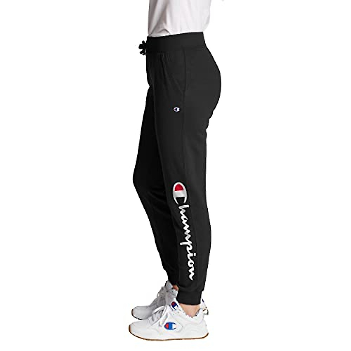 Champion Women's Powerblend Joggers, Script Logo, Black-Y07459, X-Small