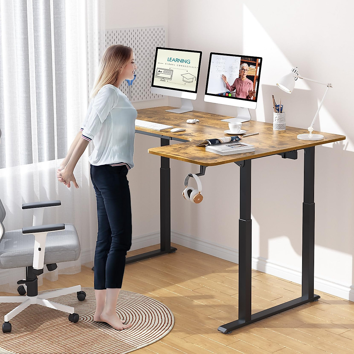 Dripex Standing Desk, 63 x 43 Inch L Shaped Desk, Electric Height Adjustable Dual Motor Sit Stand Desk, Corner Stand Up Desk, Large Computer Workstation for Home Office with 4 Stable Legs