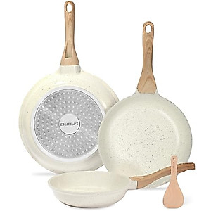ESLITE LIFE Nonstick Ceramic Frying Pans Skillets Set, Non-Toxic Egg Omelette Kitchen Cooking Pans Compatible with All Stovetops (Gas, Electric & Induction), PTFE & PFOA Free (White)