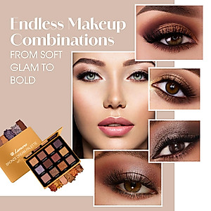 Lamora Nude Bronze Eyeshadow Palette - 12 Warm Brown Highly Pigmented Shimmer & Matte Shades - Travel Size Makeup Palette with Mirror