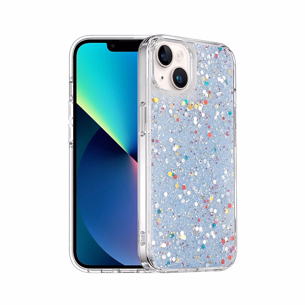 QOVOC Designed for iPhone 13 Mini Case Glitter - Sparkly Protective Phone Case for iPhone 13 Mini 5.4 Inch - Clear/Blue [Endless Memory]