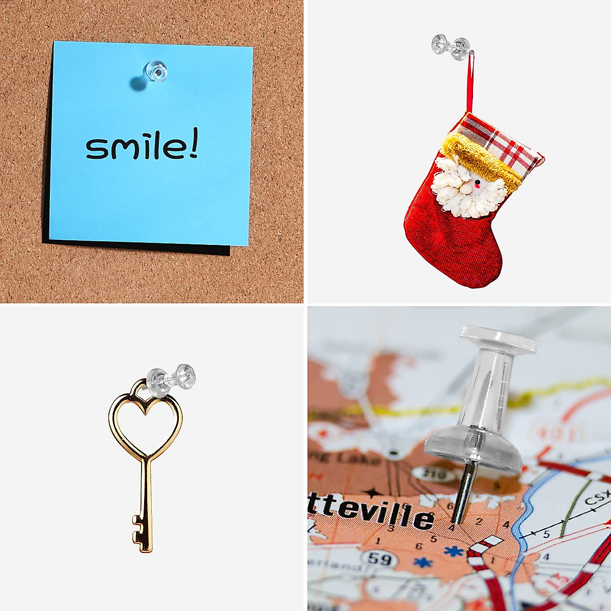 JIKIOU Push Pins Tacks 800 Count in Reusable Box, Standard Clear Thumb Tacks Steel Point and Clear Plastic Head for Wall Corkboard Map Calendar Photo Home Office Craft Projects Plastic Head Steel Pin