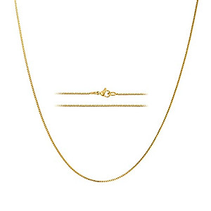 KISPER 24k Gold Box Chain Necklace – Thin, Dainty, Gold Plated Stainless Steel Jewelry for Women with Lobster Clasp, 36"