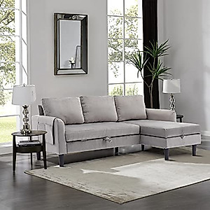 Hdxdkog L-Shaped Sectional Sofa with Pull-Out Bed 72" Sectional Sleeper Sofa Bed with Storage Chaise Lounge and Pocket, Upholstered Corner Couch for Living Room Home Office (Gray)