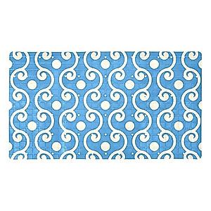 Bath Tub Shower Mat - Anti-Slip PVC Material 15.1x26.8 in, Gentle Cushioning Quick Drying Suction Cups Reliable Solution - Blue Traditional Texture Pattern Non-Slip Floor Mat