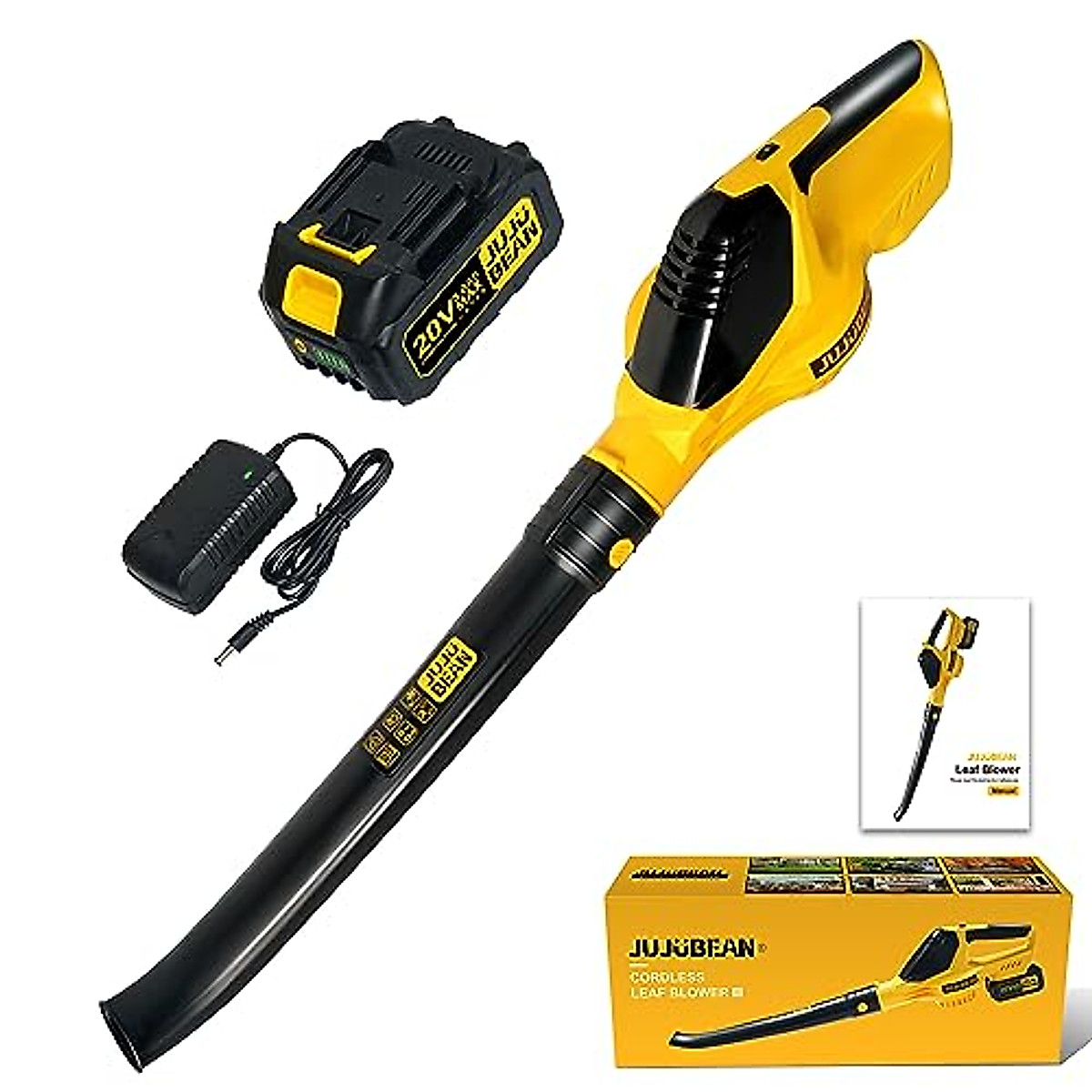 Jujubean Electric Leaf Blower Cordless, Battery Leaf Blower with Battery and Charger, 5.0Ah Battery Powered Variable-Speed Lightweight Handheld Blower for Lawn Care, Patio, Yard, Terrace