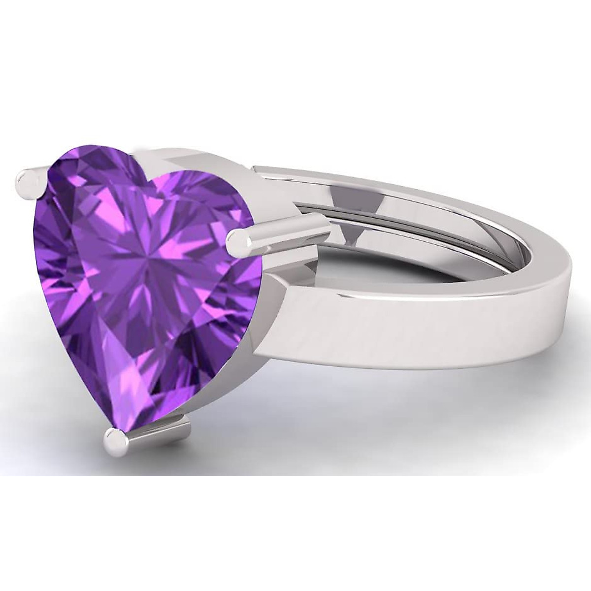 SirDaksh 5.25 Carat Purple Amethyst Heart Shape Adjuatable Silver Ring For Women