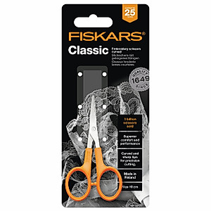 Fiskars Embroidery Curved, Length: 10 cm, For Right- and Left-handed Users, Stainless Steel Blade/Plastic Handles, Orange, Classic, 1005144