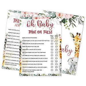 Yuansail True Or False Baby Shower Game, Gender Reveal Party Supplies, Jungle Animals Safari Floral Green Party Decorations,– 30 Game Cards 1 Answer Card. (bb002-yx03)