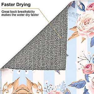 Flowers Stripe Printed Drying Mat For Kitchen Ultra Absorbent Microfiber Dishes Drainer Mats Non-Slip Silicone Quick Dry Pad - 18 X 16inch