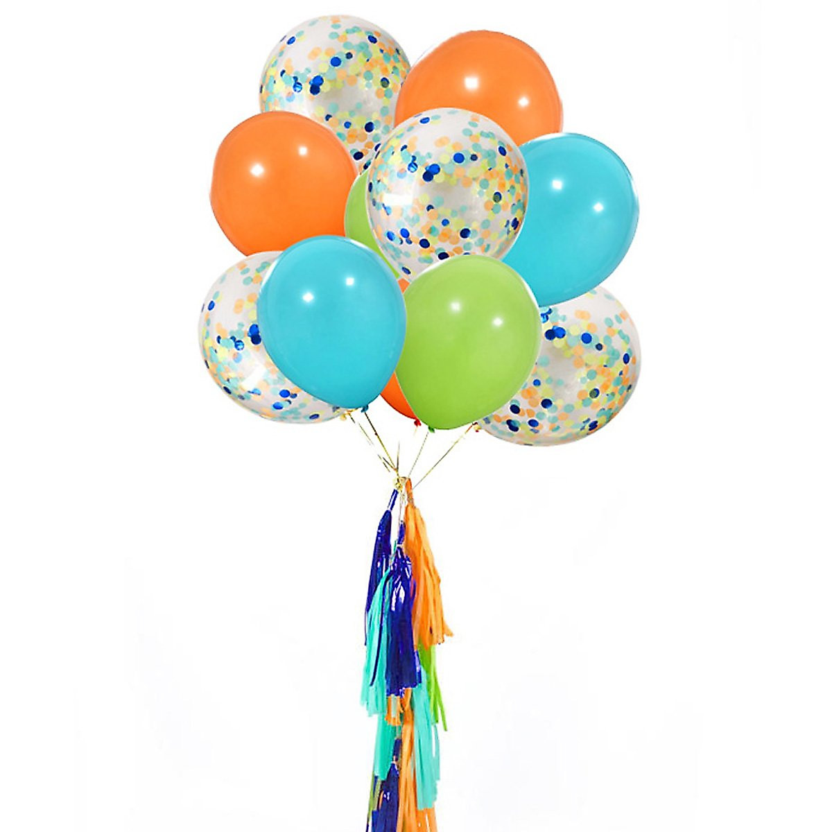 Dinosaur Balloons 40 Pack, 12 Inch Orange Light Blue Fruit Green Latex Balloons with Confetti Balloon for Baby Shower Dino Jungle Jurassic Birthday Party Decorations Supplies with Ribbon