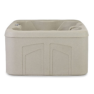 LifeSmart 4-Person Hot Tub, Outdoor Spa w/ Cover and LED Lights, Square, Beige