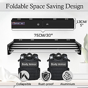 Support Way Foldable Wall Mounted Drying Rack, 30'' Wide Aviation Aluminum Laundry Clothes Rack Collapsible with 5 Rods, 100LB Capacity, Pull Out Design Towel Drying Rack for Laundry Wall (Black, 30")