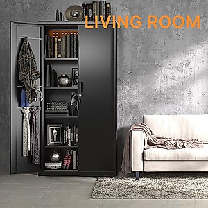 Metal Storage Cabinet - 72-Inch Black Lockable Garage Cabinet with Doors