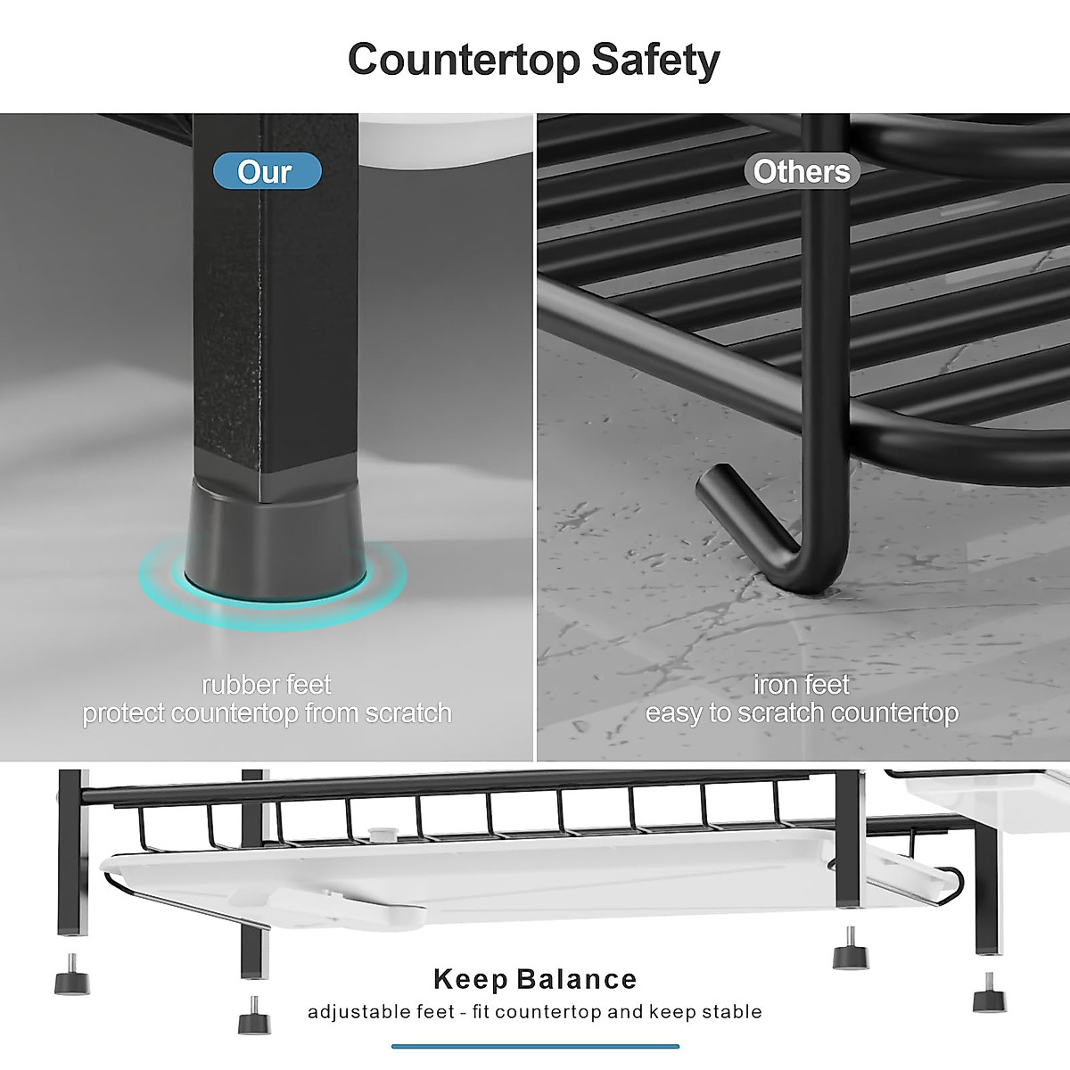iSPECLE Dish Drying Rack, 304 Stainless Steel 2-Tier Dish Rack with Utensil Holder, Cutting Board Holder and Dish Drainer for Kitchen Counter