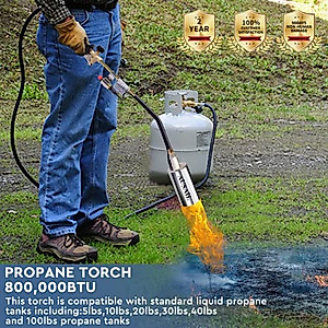 Propane Torch Weed Burner,Blow Torch,Heavy Duty,High Output 800,000 BTU,Flamethrower with Turbo Trigger Push Button Igniter and 9.8 FT Hose for Roof Asphalt,Ice Snow,Road Marking,Charcoal