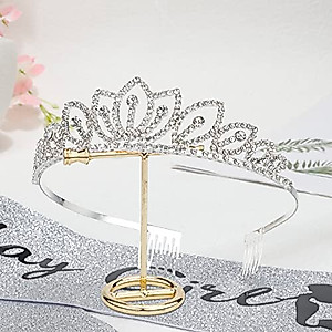 Vovii Birthday Girl Sash and Tiara Set Birthday Gifts for Women Birthday Rhinestone Silver Crown and Girls for Prom Cosplay Photography Halloween Birthday Party