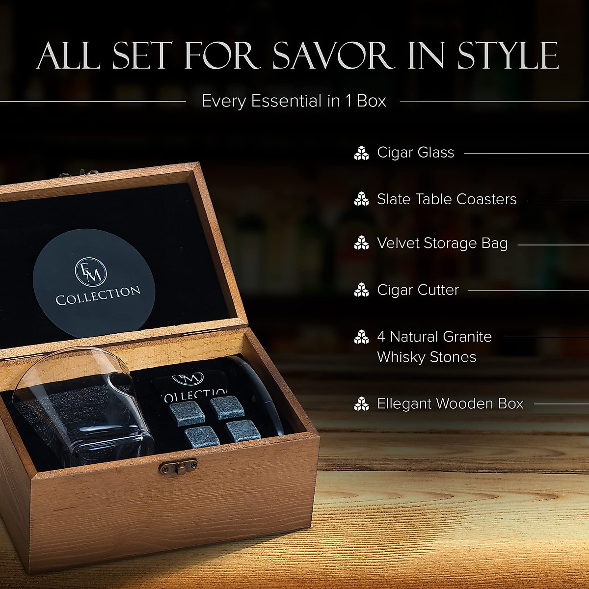 EMCOLLECTION Birthday Gifts Whiskey Glass with Side Mounted Holder 12oz Old-Fashioned Bundle