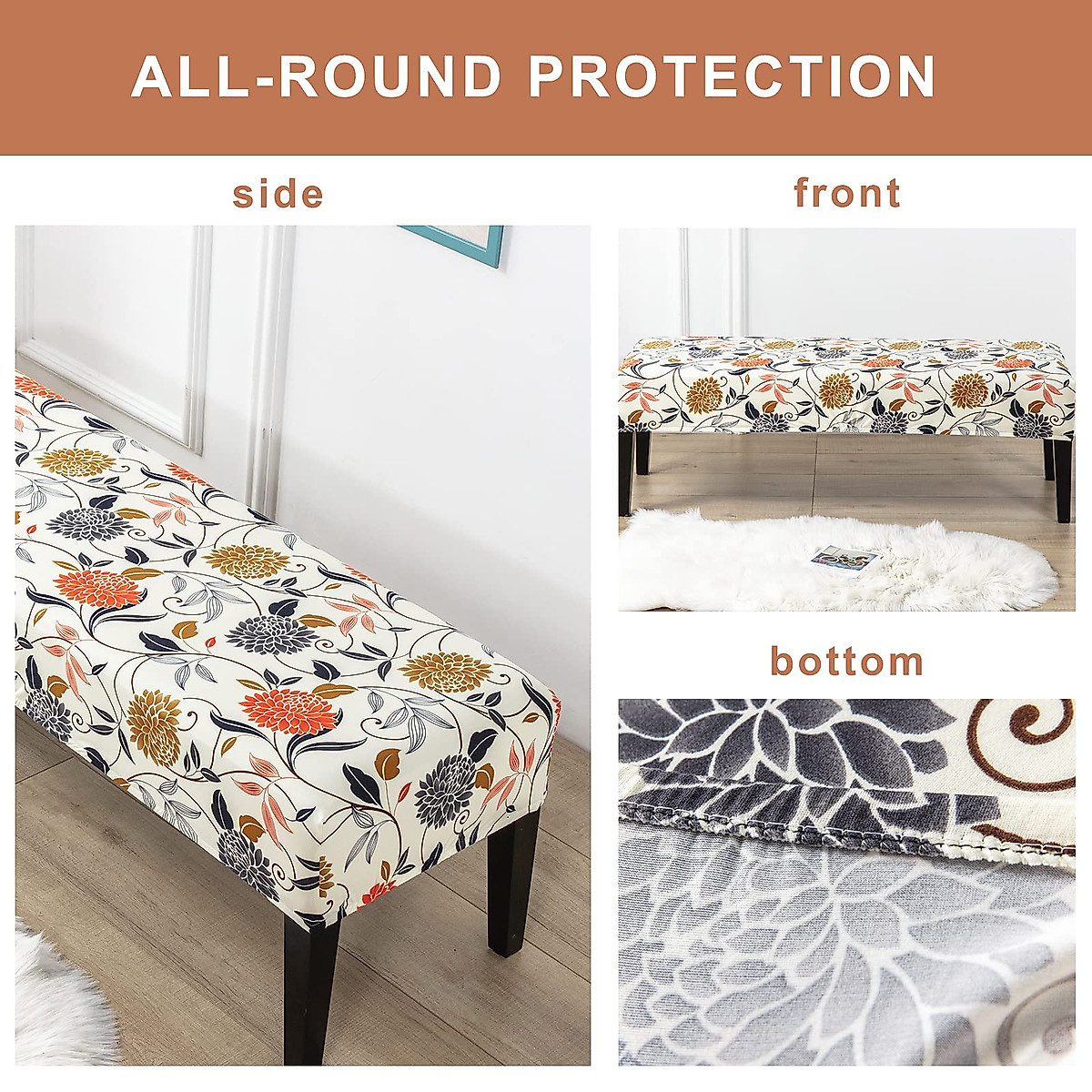 Eco-Ancheng Chair Cover Dining Bench Cover Removable Bench Slipcover Dining Chair Covers Stretch Bench Seat Furniture Protector Dining Chair Slipcovers for Living Room and Kitchen