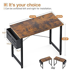 ODK Laptop Desk Study Desk, 32 Inch Small Desk, Writing Desk with Storage, Work Table with Headphone Hook for Small Space Home Office, Rustic Brown