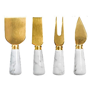 Funland 4PCs Cheese Spreader Knife Set with Marble Handle, Cute Cheese Knives Cutter Slicer Marble Cheese Board, Cheese Spatula Cheese Board Accessories, Gift Parties, Holiday, Weddings - Gold