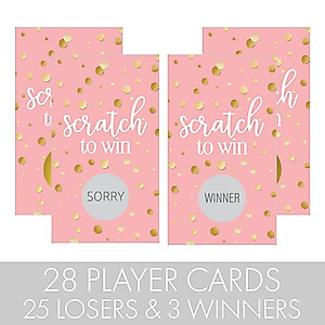 DISTINCTIVS Pink and Gold Scratch Off Party Game - Bridal Shower, Wedding, Birthday - 28 Cards