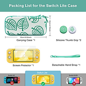 JINGDU Carrying Case Compatible with Nintendo Switch Lite, Hard Portable Protective Case, Storage Bag Accessories Include Screen Protector & Thumb Grips & Wrist Strap, Animal Crossing Leaf
