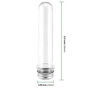 HAKZEON 50 PCS 40ml Plastic Test Tube with Caps,140 x 25 mm Clear Test Tubes with 50 Seal Protection Sheets, for Scientific Experiments, Plant Cultivation，Party Decoration, Candies Salt Container