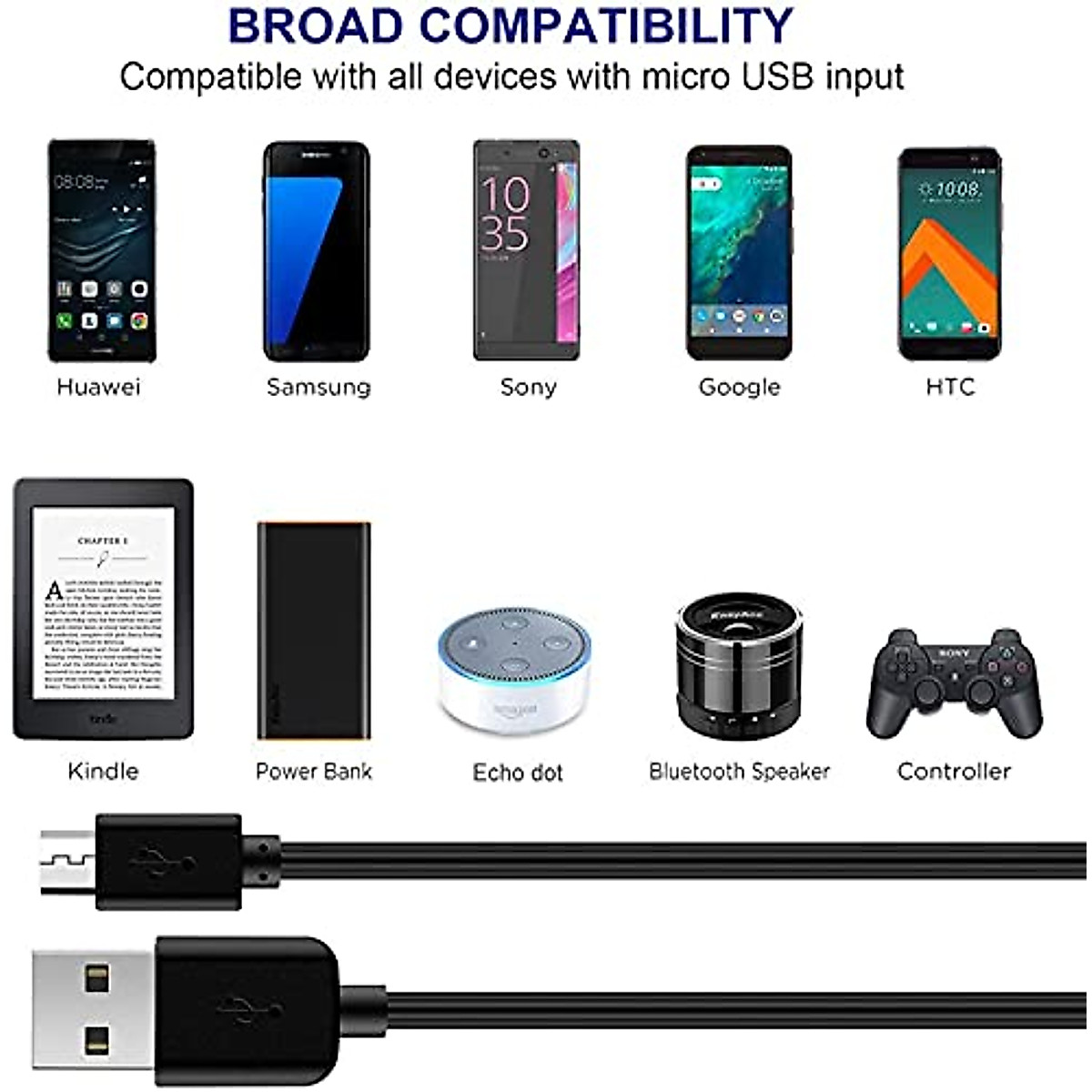 Dacheng xiaochen Micro USB Wall Charger, 5V 1A Power Supply Adapter with 1.5m Android Charger Cable, UL Certified Plug Compatible Phone Kindle and Bank, Black