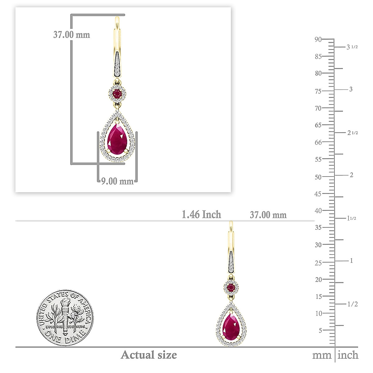 Dazzlingrock Collection 18K 8X5 MM Each Round & Pear Ruby & Round Diamond Ladies Teardrop Dangling Earrings, Yellow Gold