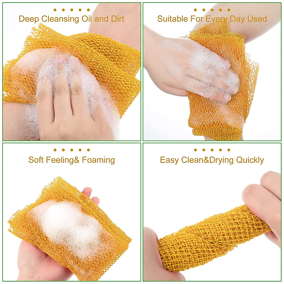 Geiserailie African Long Bathing Net Sponge Long Shower Body Scrubber Back Scrubber Skin Smoother Net Bathing Sponge for Daily Use or Stocking Stuffer(Yellow)