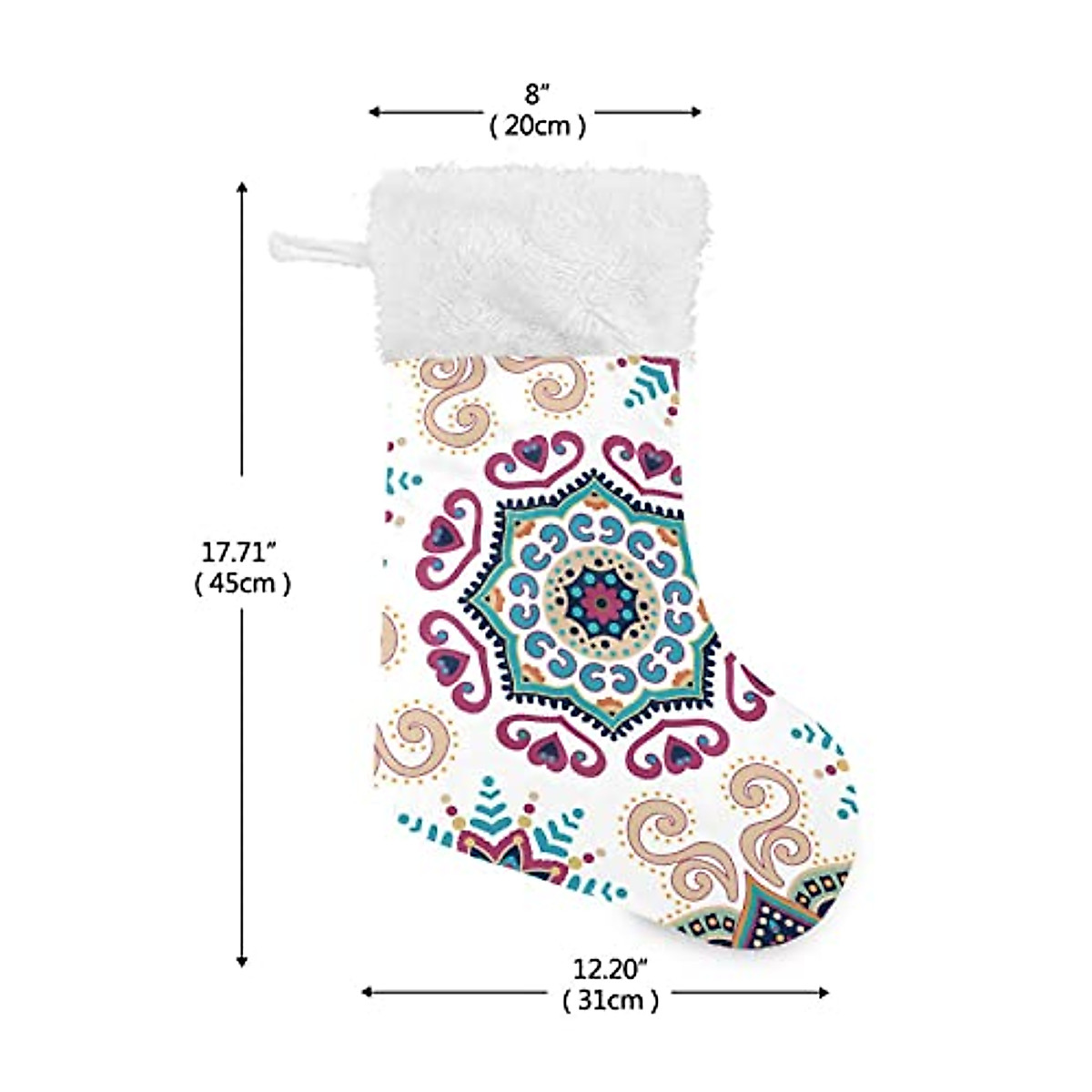 Kigai Christmas Stockings Bohemian Ceramic Style Large Candy Stockings Stuffers Kids Cute Xmas Sock Decorations 1PC for Home Holiday Party 12" x18"