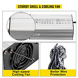 VEVOR Golf Cart Battery Charger 48V Club Car Charger 15A Golf Cart Electric Charger with RXV Plug/LED Club Car Battery Charger Aluminum Shell Power Wise Golf Cart Battery Charger for Ez Go Yamaha