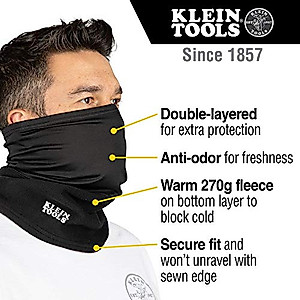 Klein Tools 60466 Neck and Face Warming Gaiter, Double-Layered Half-Band, Black, One Size fits Most
