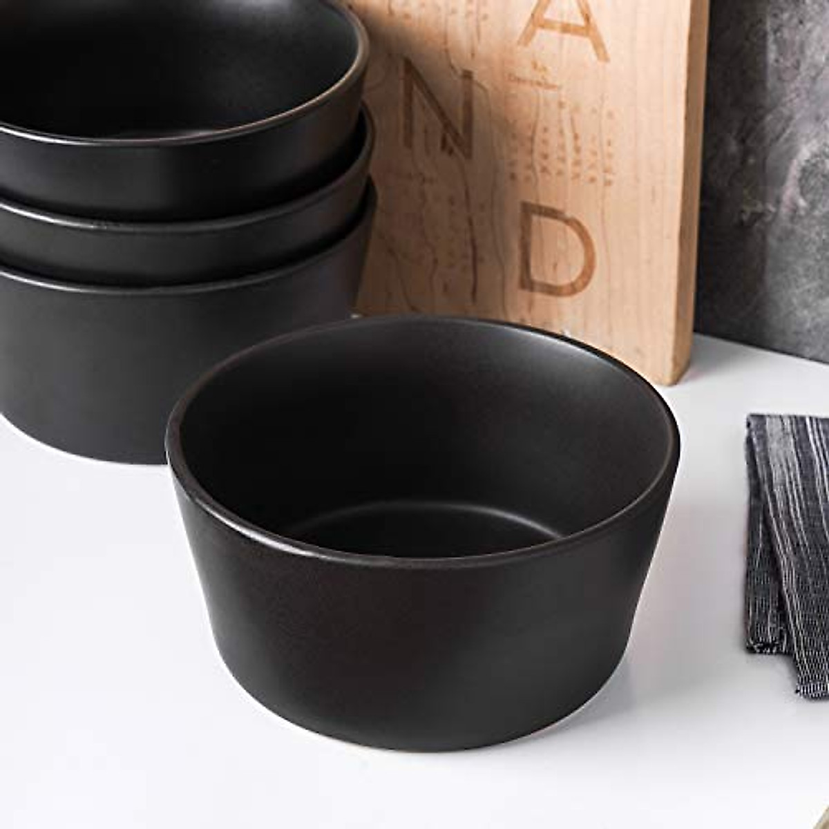 Stone Lain Stoneware Bowls Set, Matte Black, 4 Count (Pack of 1),22.5 fl oz