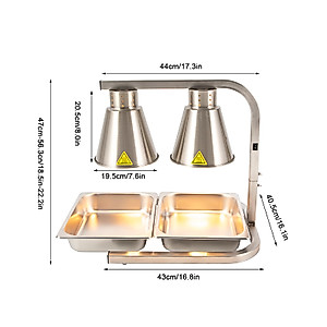 HinLIaDa Food Heat Lamp Freestanding Commercial Dual Head Food Warmer, Stainless Steel Heat Lamp for Food with Dual 250w Bulbs, Portable Food Heating Lamp Warmer for Hotel Buffet Food Service