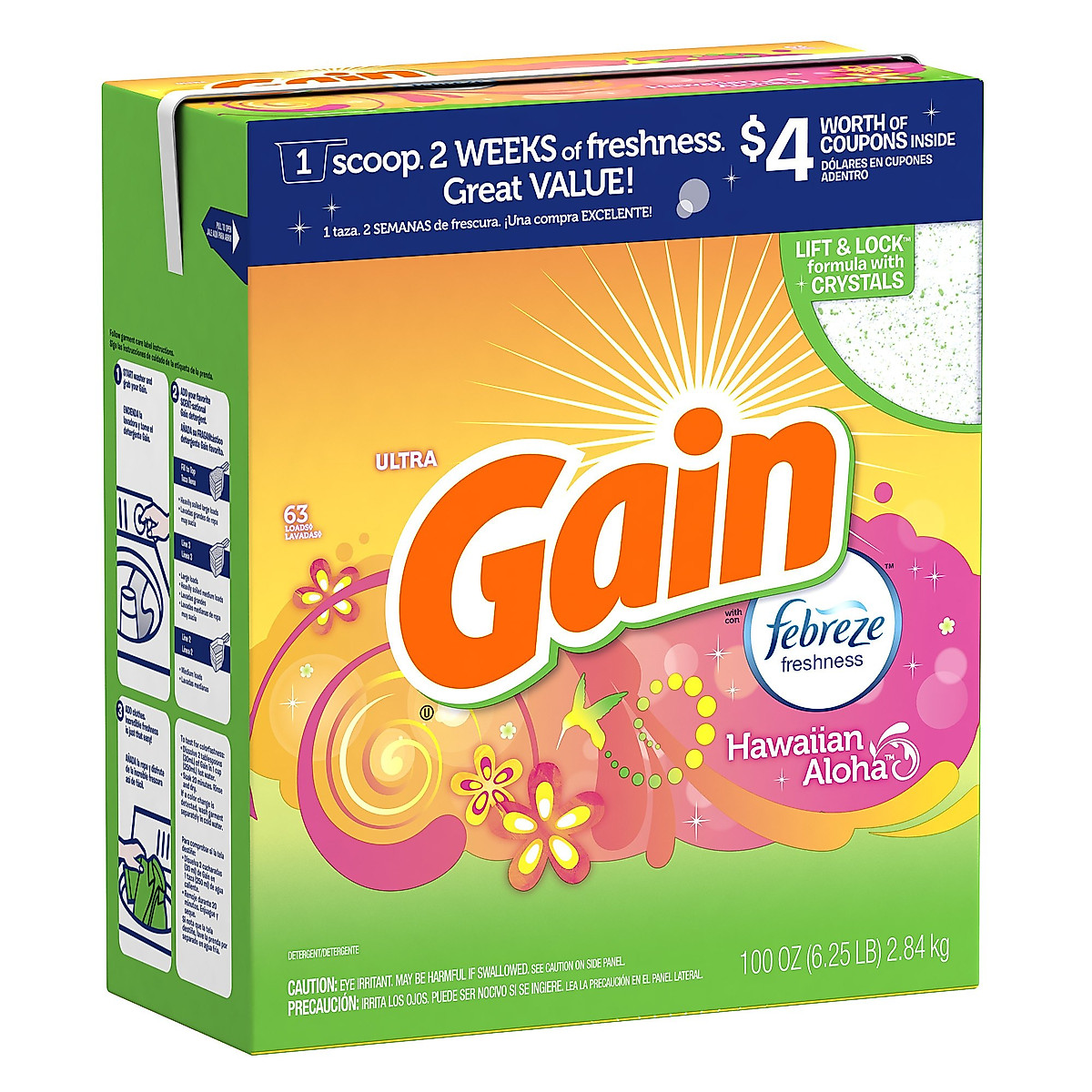 Gain Ultra with Freshlock Febreze Hawaiian Aloha Powder Detergent 63 Loads 100 Oz